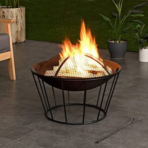 firstime & co. black lakeview fire pit with screen lid, wood burning fire pit for garden, backyard, patio, metal, 23 x 23 x 20 inches