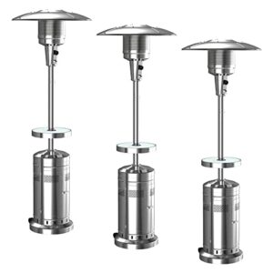 romonica 48000btu outdoor garden silvery heater high vertical hammer facing garden outdoor heater propane vertical, with wheels and led table, stainless steel – 3 set