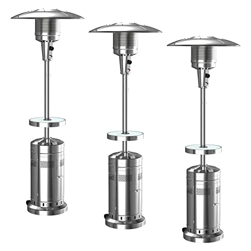 ROMONICA 48000BTU outdoor garden Silvery heater high vertical hammer facing garden outdoor heater propane vertical, with wheels and LED table, stainless steel - 3 set