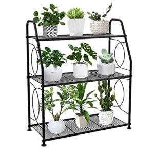 vygrow plant stand, 3 tier plant shelf for indoor outdoor, heavy duty metal outdoor plant stand holder rack for living room balcony and garden