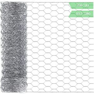 chicken wire 13.7 in x 236 in poultry wire netting hexagonal galvanized mesh garden fence barrier for craft projects, pet rabbit chicken fencing