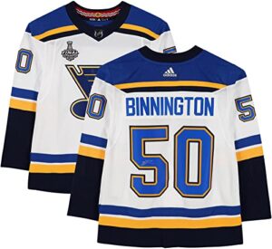 jordan binnington st. louis blues autographed white adidas authentic jersey with 2019 stanley cup final patch – autographed nhl jerseys