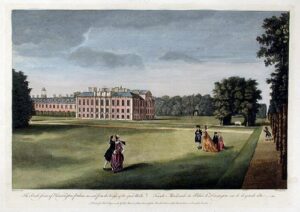 the south front of kensington palace, as seen from the verges of the great walk/faτade meridionale du palais de kensington, vue la grande allee