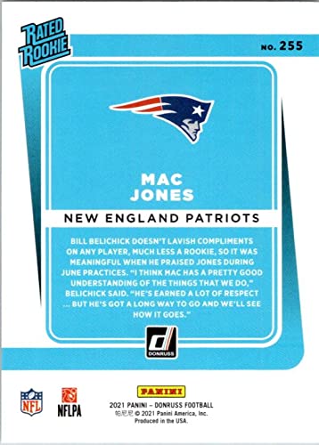 2021 Donruss #255 Mac Jones New England Patriots Rated Rookies NFL Football Card (RC - Rookie Card) NM-MT