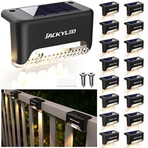 jackyled solar deck lights outdoor 16 pack, solar step lights waterproof led solar powered outdoor lights for deck stair fence railing wall garden backyard