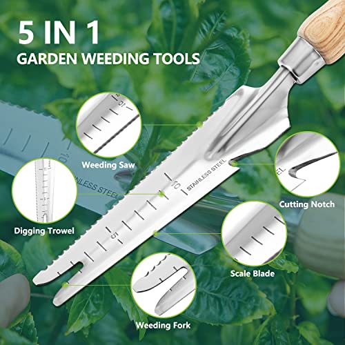 Berry&Bird 3Pack Gardening Hand Tool Set- Stainless Steel Garden Tool Kit Include Wooden Handle Trowel, Hand Fork & Weeder for Weeding Planting Transplant & Measuring, Ideal Garden Gift for Women&Men