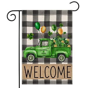 welcome st patricks day garden flag 12×18 double sided truck shamrocks buffalo plaid seasonal hoilday farmhouse yard outside décor