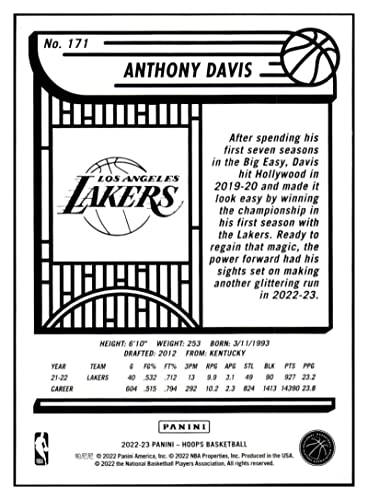 Anthony Davis 2022-23 Panini NBA Hoops #171 NM+-MT+ NBA Basketball Lakers