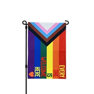 flagwin progress pride flags everyone is welcome here 12×18 lgbtq garden rainbow pride flag with vivid color and durable nylon, inclusive gay outdoor flag for yard lawn wall or room(stand not included)