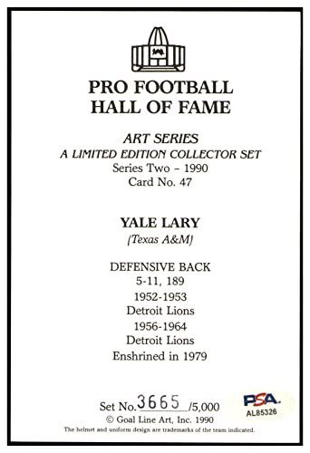 Yale Lary Signed Goal Line Art Card GLAC Autographed Lions PSA/DNA