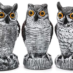 3 Pack Owl Decoy to Scare Birds Away, Fake Owl Scarecrows, Pigeon Deterrent, Plastic Owl Statue for Outdoor Garden Yard