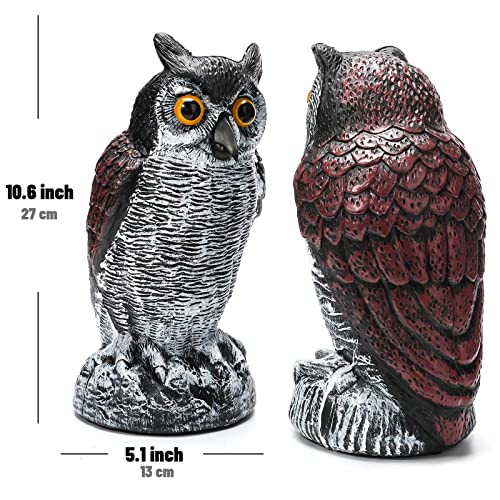 3 Pack Owl Decoy to Scare Birds Away, Fake Owl Scarecrows, Pigeon Deterrent, Plastic Owl Statue for Outdoor Garden Yard