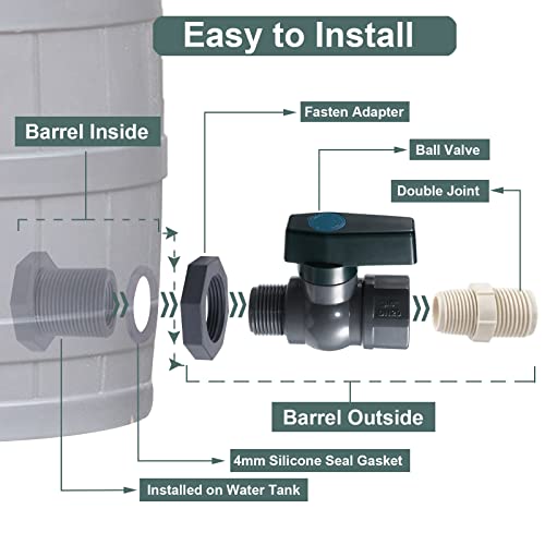 Voaesdk PVC Spigot Kit Rain Barrel Faucet Kit 3/4 inch Rain Barrel Valve with Bulkhead Fitting Adapter,PTFE,PVC Hose Adapter for Water Tanks,Aquariums,Tubs,Pools,Garden Barrels