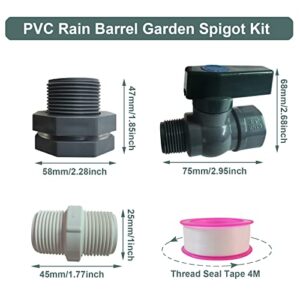 Voaesdk PVC Spigot Kit Rain Barrel Faucet Kit 3/4 inch Rain Barrel Valve with Bulkhead Fitting Adapter,PTFE,PVC Hose Adapter for Water Tanks,Aquariums,Tubs,Pools,Garden Barrels