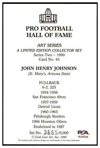 John Henry Johnson Signed Goal Line Art Card GLAC Autographed Steelers PSA/DNA