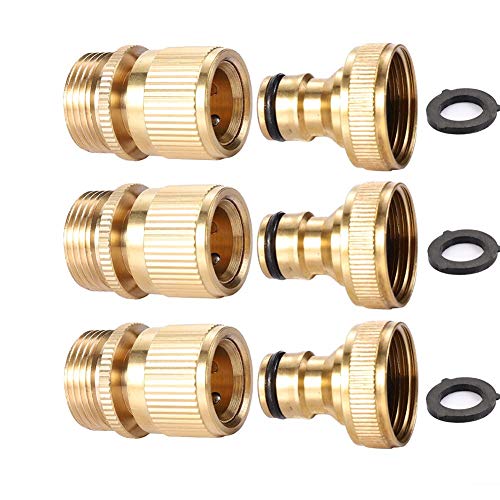 3Sets Garden Hose Quick Connect 3/4 inch GHT Brass Easy Connector Fitting - Quick Disconnect Hose Fittings Male and Female (3Pair)