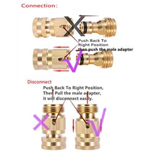 3Sets Garden Hose Quick Connect 3/4 inch GHT Brass Easy Connector Fitting - Quick Disconnect Hose Fittings Male and Female (3Pair)