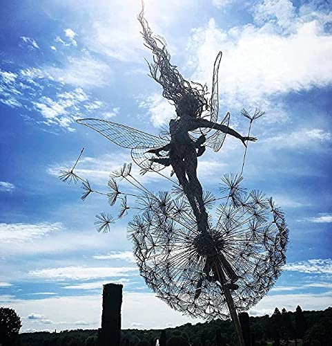 KINHA Fairy Dandelion Sculptures Fairy Dandelion Sculptures Garden Stakes Dramatic Fairy Sculptures Dancing with Dandelions,Wind Catcher for Home Garden Patio Yard Decoration with Standing Pole