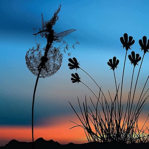 KINHA Fairy Dandelion Sculptures Fairy Dandelion Sculptures Garden Stakes Dramatic Fairy Sculptures Dancing with Dandelions,Wind Catcher for Home Garden Patio Yard Decoration with Standing Pole