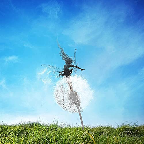 KINHA Fairy Dandelion Sculptures Fairy Dandelion Sculptures Garden Stakes Dramatic Fairy Sculptures Dancing with Dandelions,Wind Catcher for Home Garden Patio Yard Decoration with Standing Pole