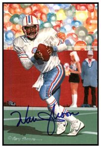 warren moon signed goal line art card glac autographed oilers psa/dna