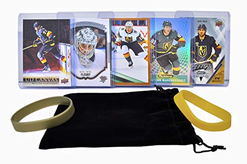 Vegas Golden Knights Cards: Jonathan Marchessault, William Karlsson, Reilly Smith, Alex Tuch, Marc-Andre Fleury ASSORTED Hockey Trading Card and Wristbands Bundle