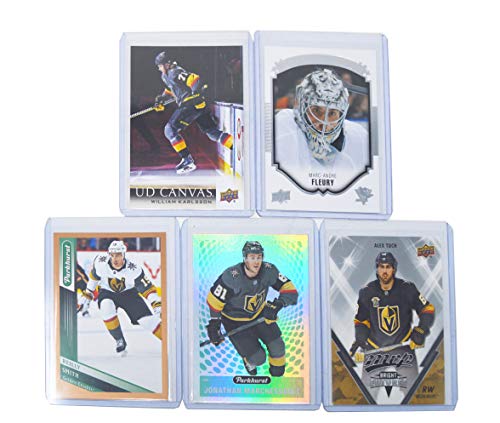 Vegas Golden Knights Cards: Jonathan Marchessault, William Karlsson, Reilly Smith, Alex Tuch, Marc-Andre Fleury ASSORTED Hockey Trading Card and Wristbands Bundle