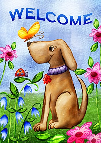 Toland Home Garden 112078 Welcome Dog Spring Flag 12x18 Inch Double Sided Spring Garden Flag for Outdoor House summer Flag Yard Decoration