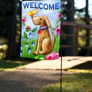 Toland Home Garden 112078 Welcome Dog Spring Flag 12x18 Inch Double Sided Spring Garden Flag for Outdoor House summer Flag Yard Decoration