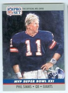 phil simms football card (new york giants qb) 1990 pro set #21 super bowl mvp