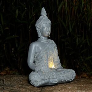 CHRUI Solar Outdoor Buddha Statue, 13 Inch Antique Thai Shakyamuni Sitting Statue Resin- Home & Outdoor Decor for Garden, Patio, Deck, Porch - Yard Art Decoration