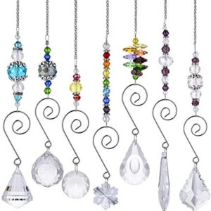 H&D HYALINE & DORA Set 7 Crystal Rainbow Suncatcher Glass Bead Chain Fengshui Hanging Pendant for Window Garden Party