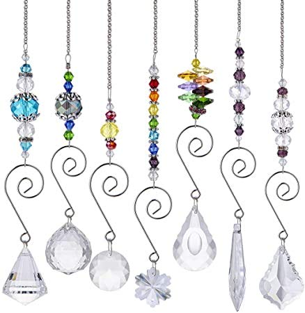 H&D HYALINE & DORA Set 7 Crystal Rainbow Suncatcher Glass Bead Chain Fengshui Hanging Pendant for Window Garden Party