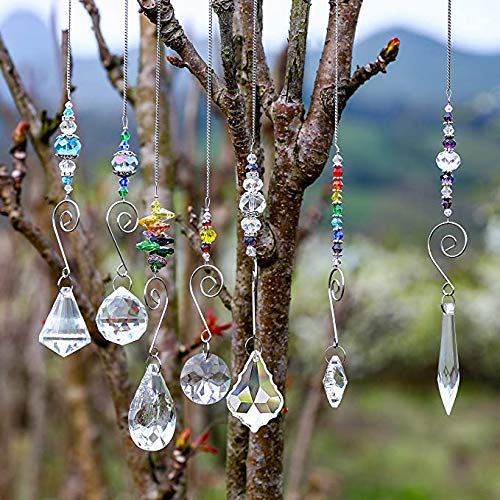 H&D HYALINE & DORA Set 7 Crystal Rainbow Suncatcher Glass Bead Chain Fengshui Hanging Pendant for Window Garden Party