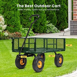 VIVOHOME Heavy Duty 880 Lbs Capacity Mesh Steel Garden Cart Folding Utility Wagon with Removable Sides and 4.10/3.50-4 inch Wheels (Green)