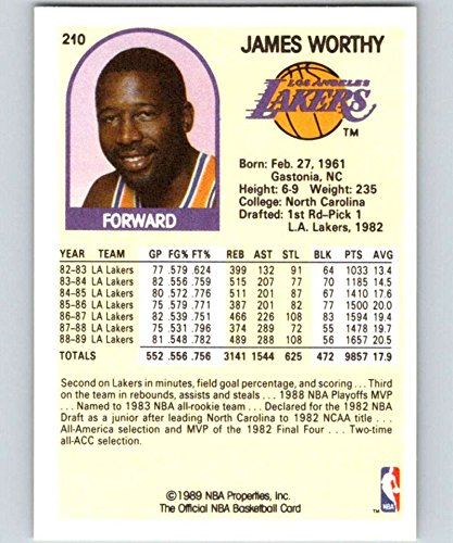 1989-90 Hoops Basketball #210 James Worthy Los Angeles Lakers Official NBA Trading Card