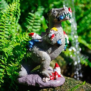 bbdis garden gnomes statue decoration,5.8 inch dinosaur catch gnomes figurines,indoor outdoor décor garden art for patio,lawn,yard,funny garden gift