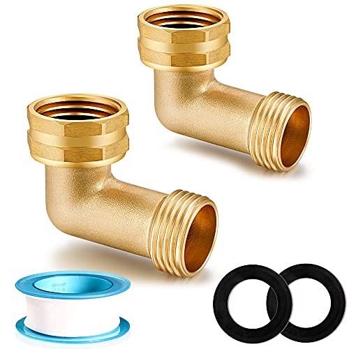 YELUN Garden Hose Elbow Connector 90 Degree Solid Brass Pipe Fittings Hose Elbow -Eliminates Stress and Strain On RV Water Intake Hose Adapter 3/4" FHT x 3/4" MHT (2 SETS)