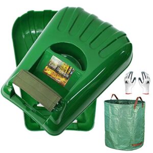 gardzen large leaf scoop hand rakes, debris and yard waste removal, comes with 72 gallon garden bag, work gloves, protective pads