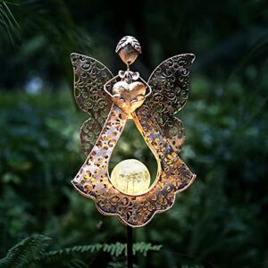 kaixoxin solar garden stake lights metal angel solar warm white leds stake light memorial gift – solar angel lights perfect as angel remembrance gifts & sympathy gifts (angel-bronze)