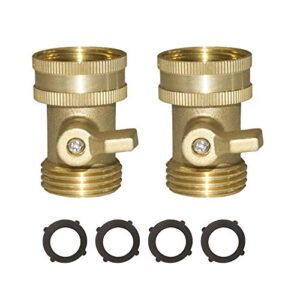 hqmpc garden hose shut off valve 3/4″ ght water hose shut turn off valve heavy duty hose on off valve brass shut off valve hose ball valve 2 pack with 4pcs washers