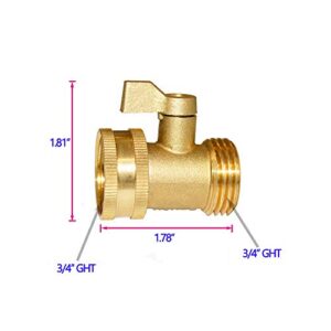 HQMPC Garden Hose Shut Off Valve 3/4" GHT Water Hose Shut Turn Off Valve Heavy Duty Hose On Off Valve Brass Shut Off Valve Hose Ball Valve 2 Pack with 4Pcs Washers