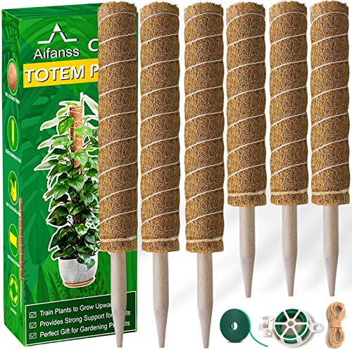 90 Inch Moss Pole for Plants Monstera, 6 Pcs Plant Pole for Climbing Plants - 16.5" and 20.5" Coir Totem Pole Monstera Stake, Moss Sticks for Indoor Plants Support Creepers Extension, with Garden Ties