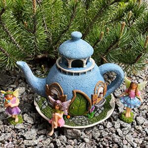 Mood Lab Fairy Garden Miniature Teapot House Kit - Figurines and Accessories Set of 4 pcs - 7.1 Inch Tall House