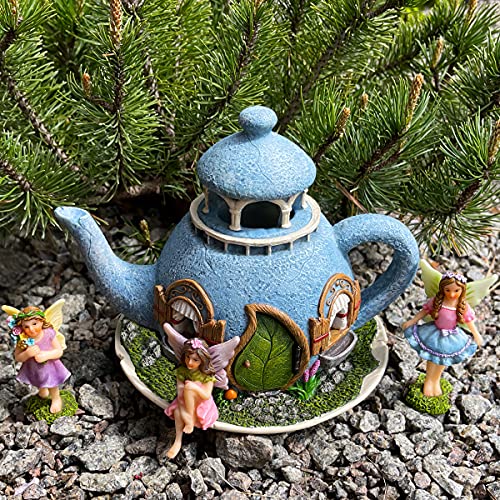 Mood Lab Fairy Garden Miniature Teapot House Kit - Figurines and Accessories Set of 4 pcs - 7.1 Inch Tall House