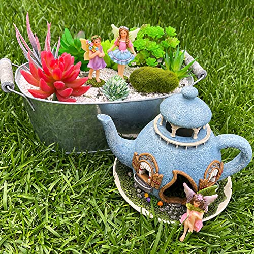 Mood Lab Fairy Garden Miniature Teapot House Kit - Figurines and Accessories Set of 4 pcs - 7.1 Inch Tall House