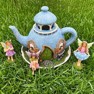 Mood Lab Fairy Garden Miniature Teapot House Kit - Figurines and Accessories Set of 4 pcs - 7.1 Inch Tall House