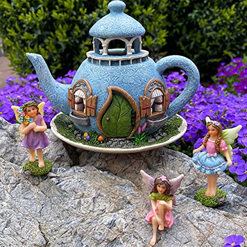 Mood Lab Fairy Garden Miniature Teapot House Kit - Figurines and Accessories Set of 4 pcs - 7.1 Inch Tall House