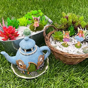 Mood Lab Fairy Garden Miniature Teapot House Kit - Figurines and Accessories Set of 4 pcs - 7.1 Inch Tall House