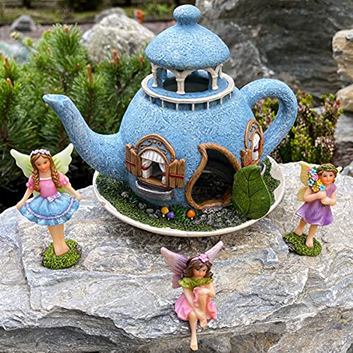 Mood Lab Fairy Garden Miniature Teapot House Kit - Figurines and Accessories Set of 4 pcs - 7.1 Inch Tall House